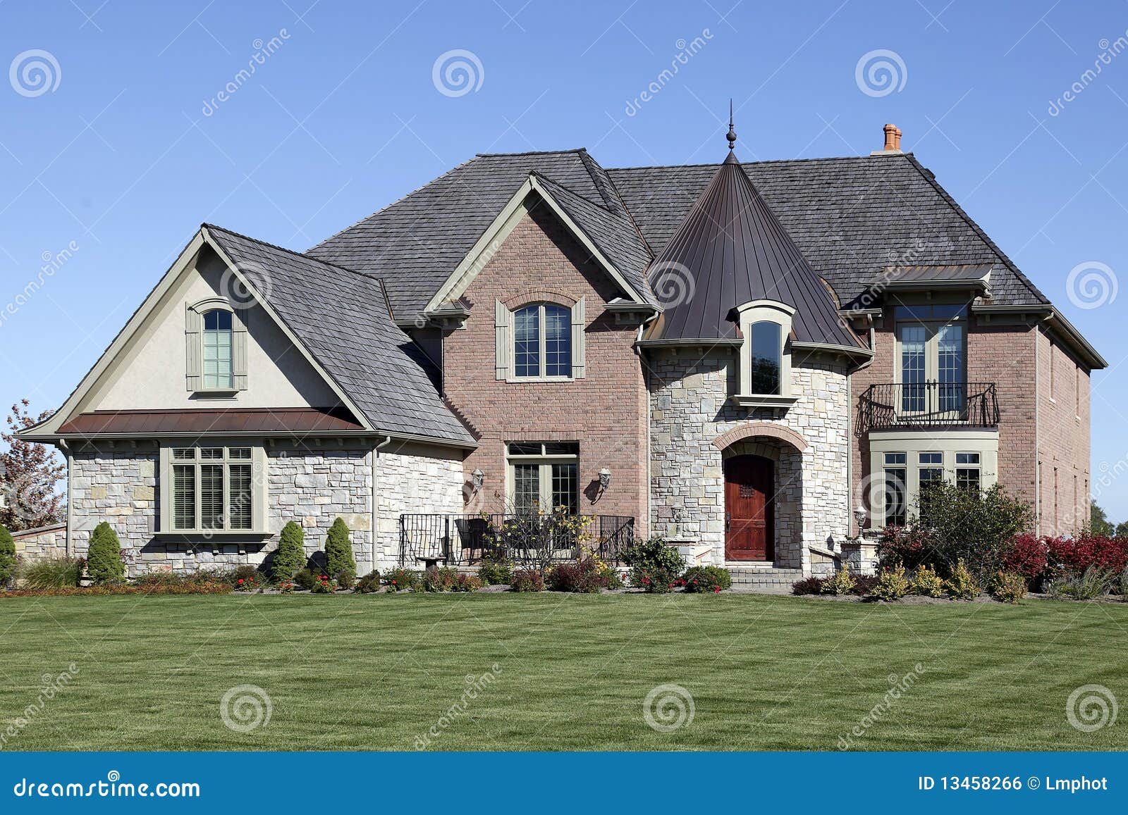 Luxury home with turret stock photo. Image of large, architecture ...