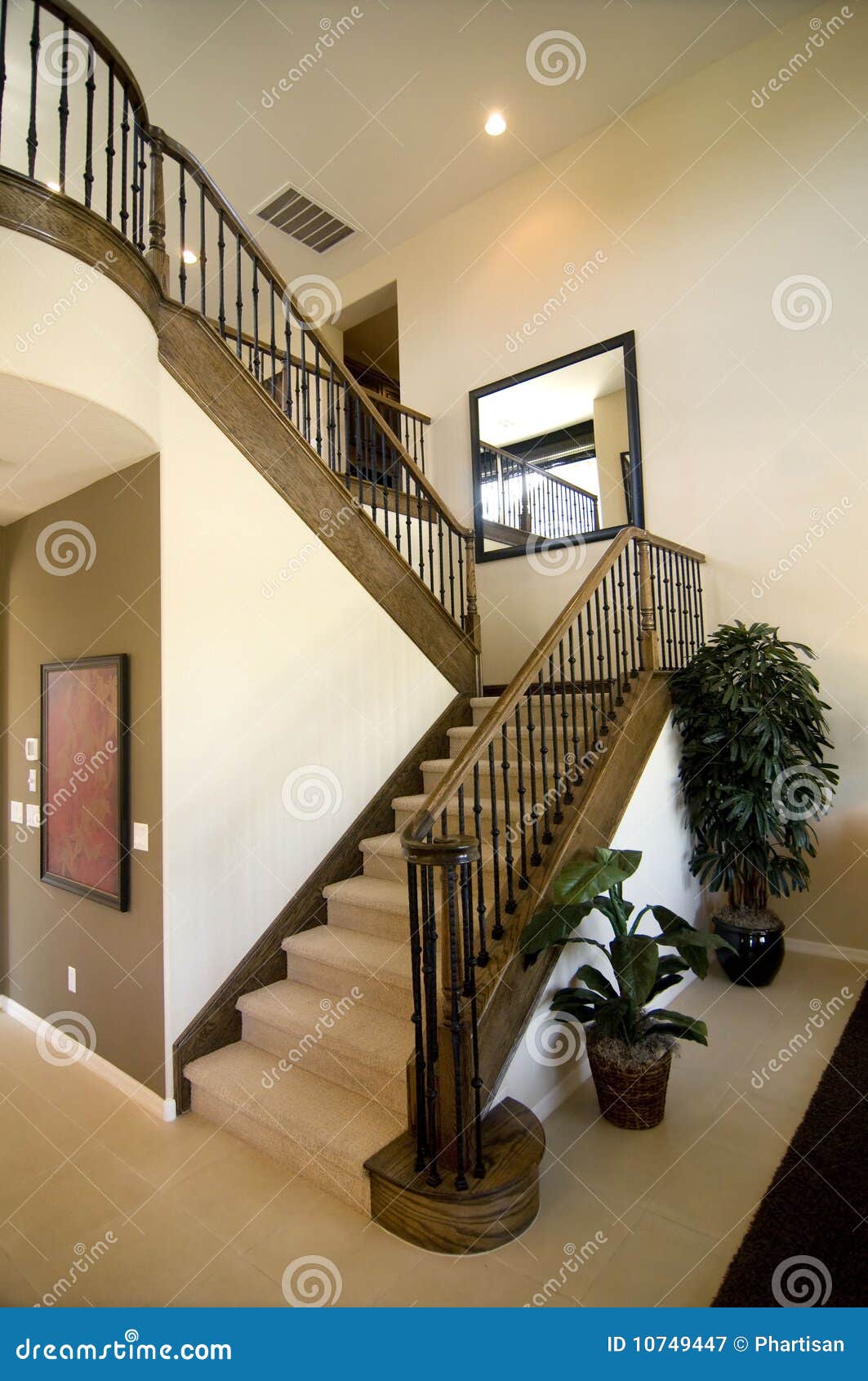 Luxury Home with Wooden Stair Case Stock Image - Image of showcase ...