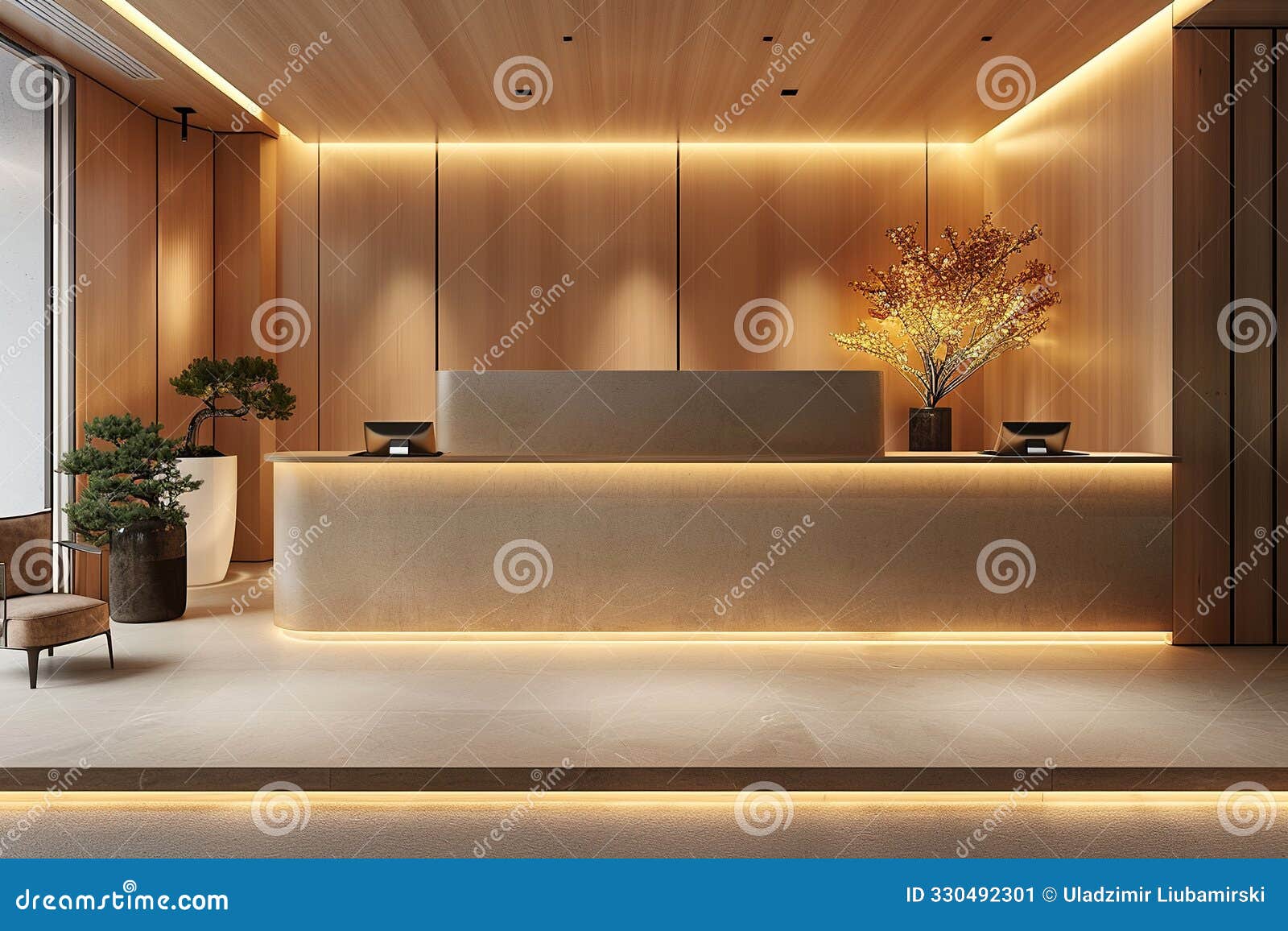 Luxury Hotel Lobby Interior with Empty Reception Desk. Marble and Wood ...