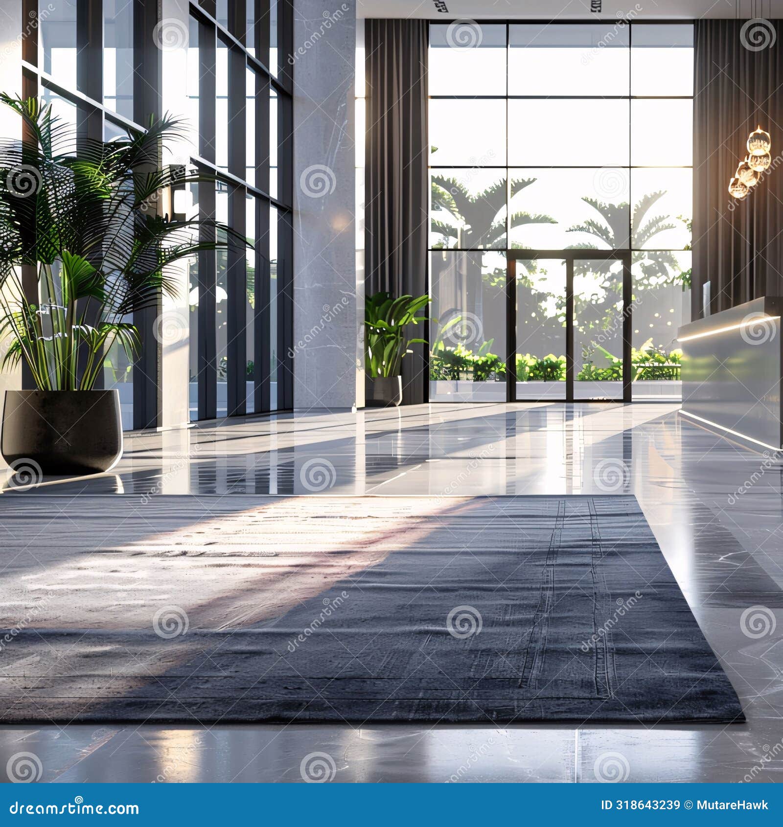 Luxury Hotel Lobby Interior with Palm Trees. 3d Render Stock ...