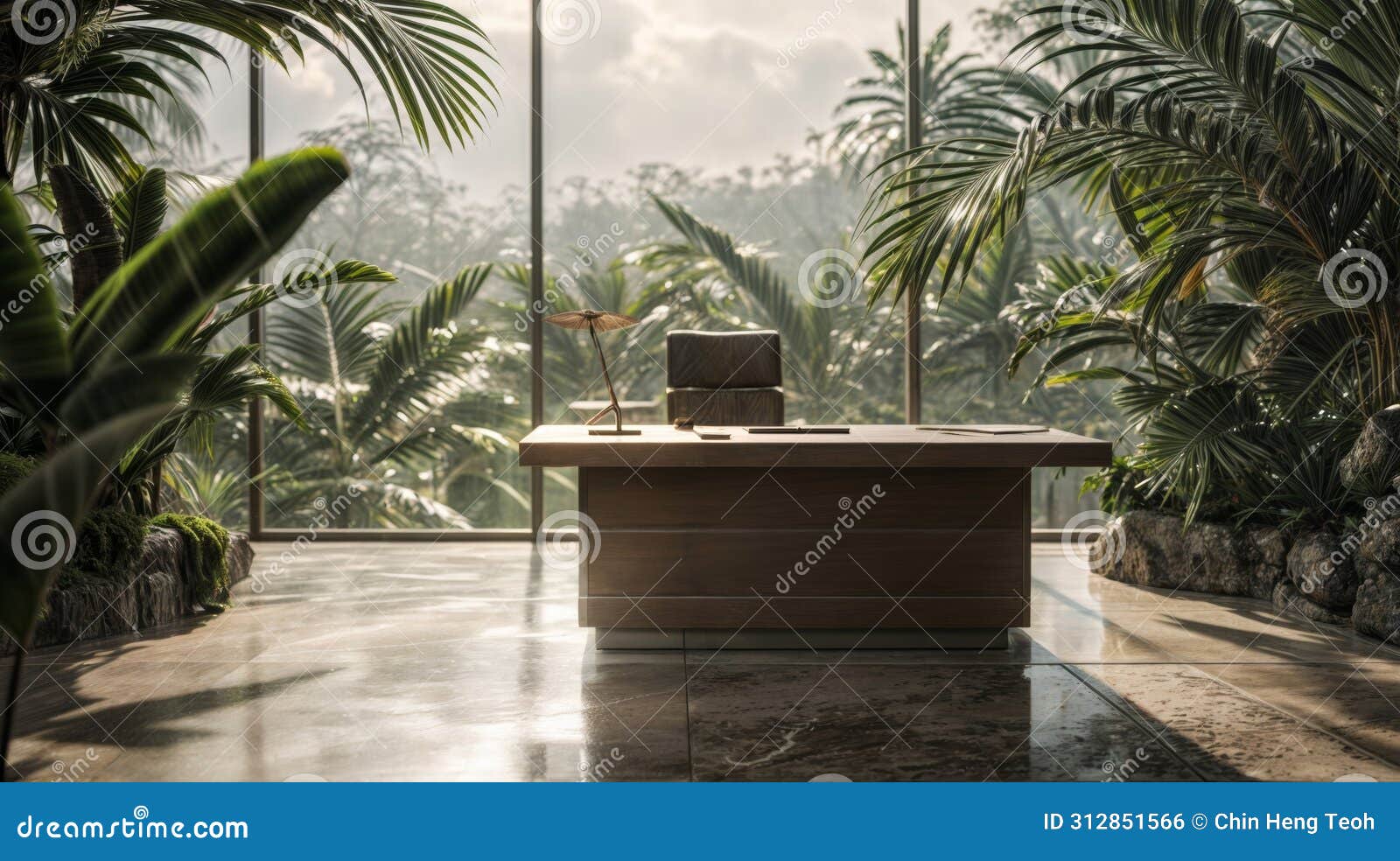Luxury Hotel Reception Desk in a Tropical Garden Stock Illustration ...