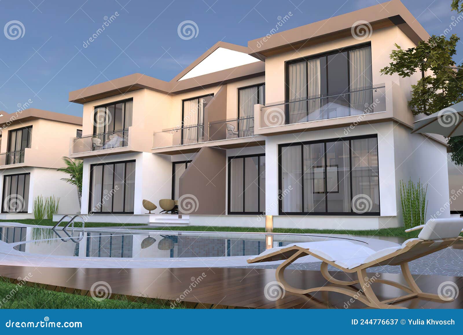 Luxury Hotel Resort with Swimming Pool, 3d Rendering. Stock Image ...