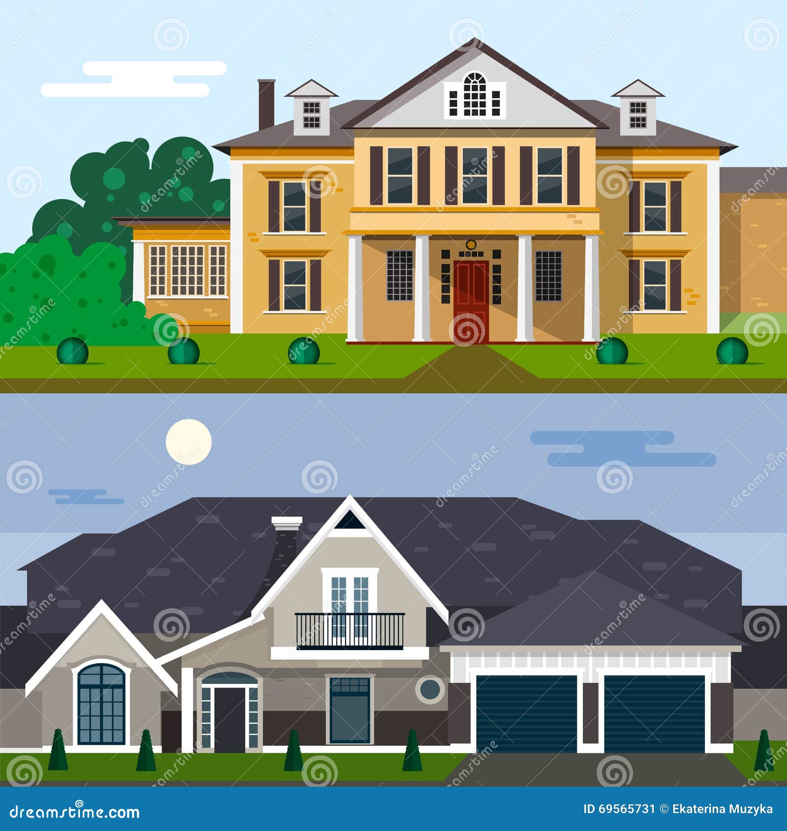 Luxury House Exterior Vector Illustration in Flat Style Design. Home ...