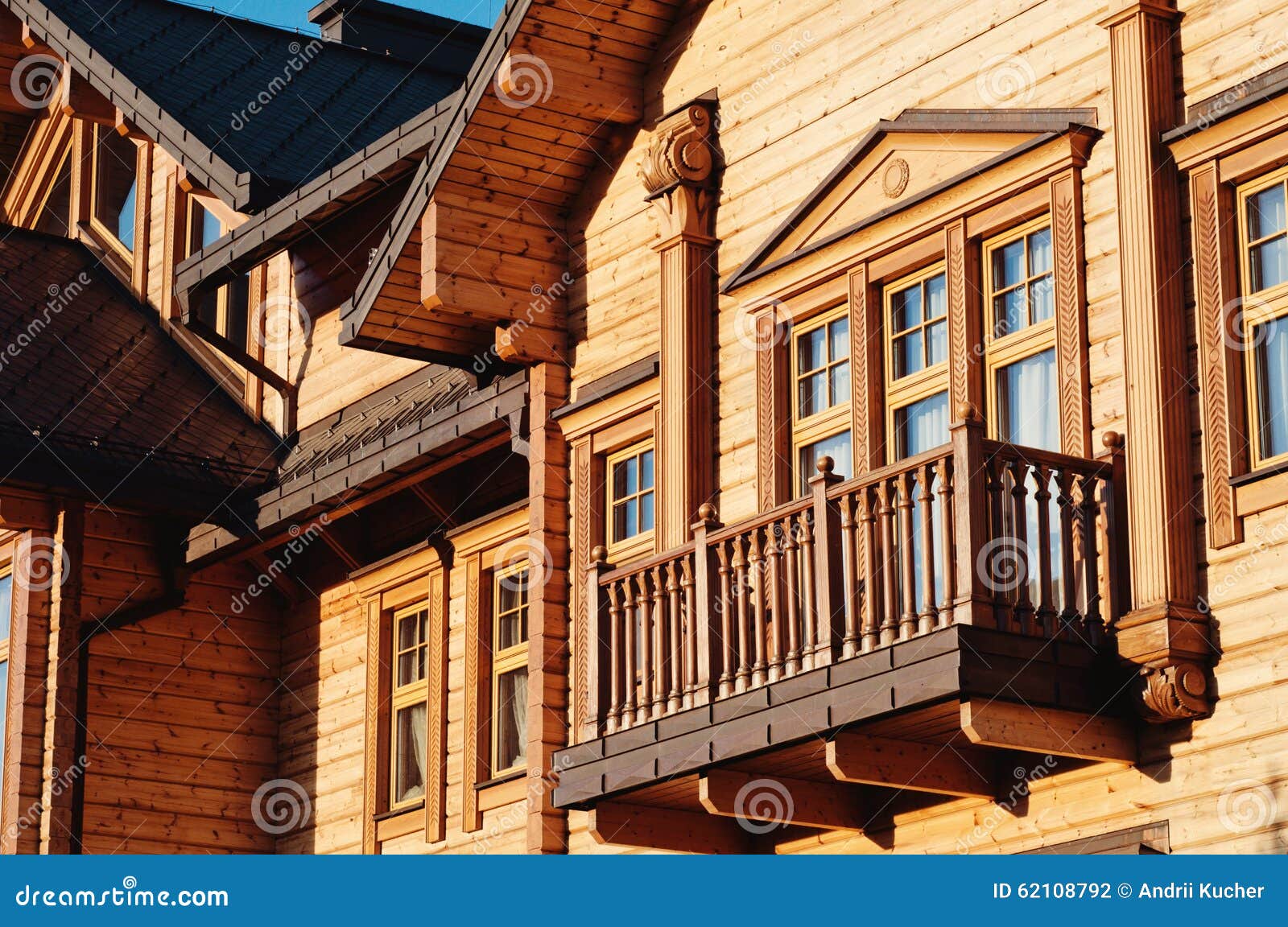 Luxury House with Log Close Up Stock Photo - Image of glazing, nature ...