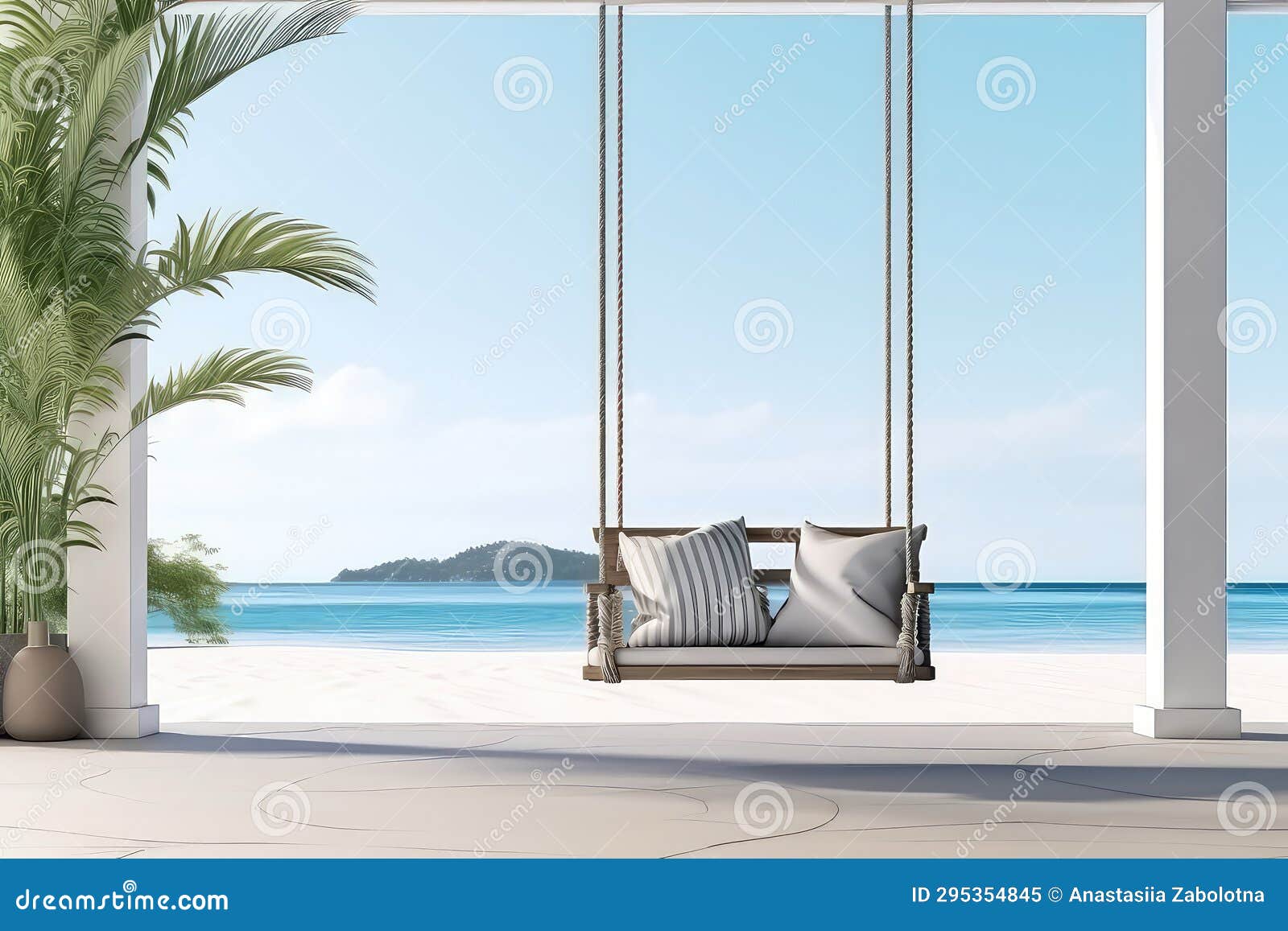 Luxury House Veranda with Beach View and Hanging Swing Stock ...