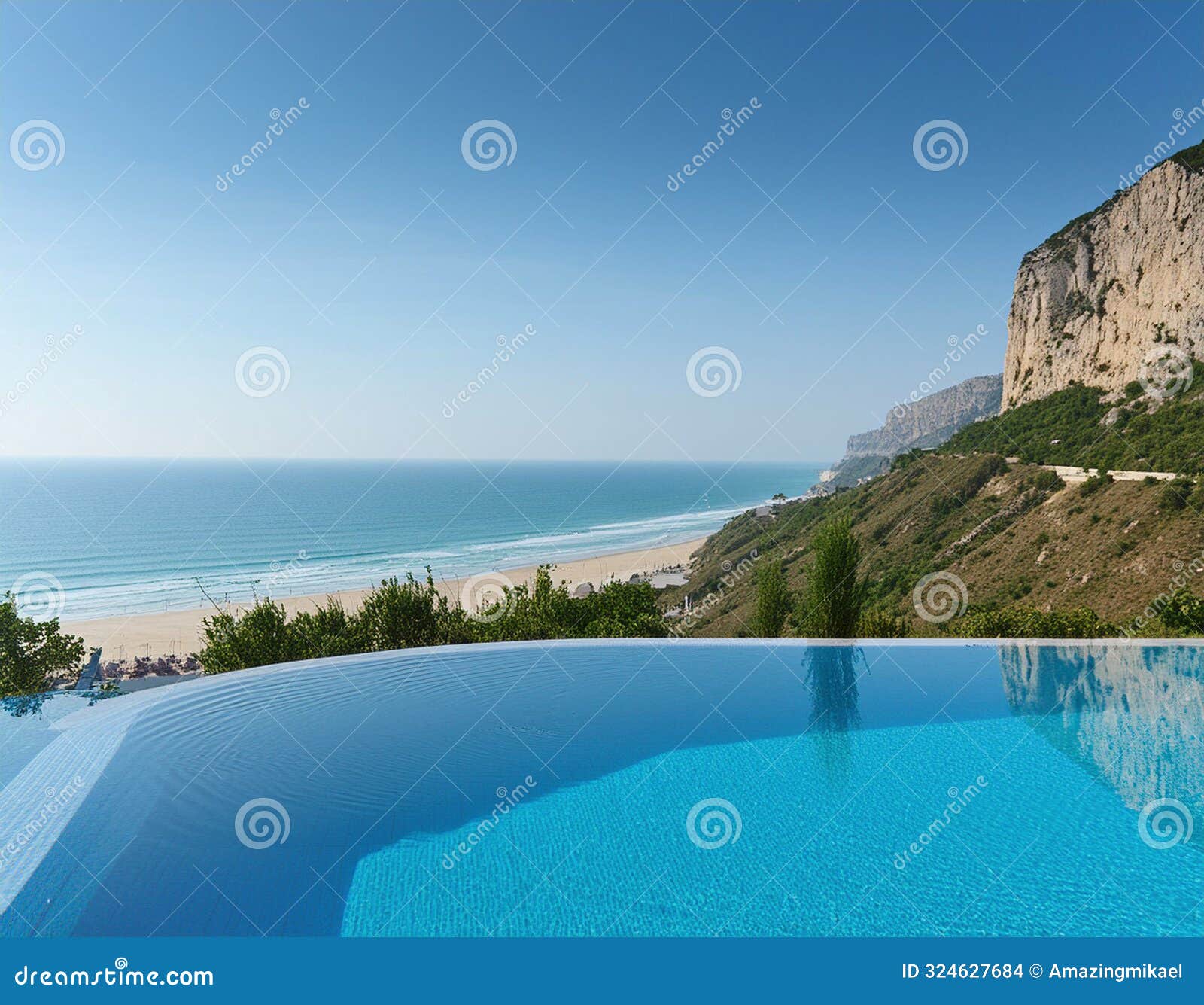 Luxury Infinity Pool Overlooking Beach Stock Photo - Image of space ...