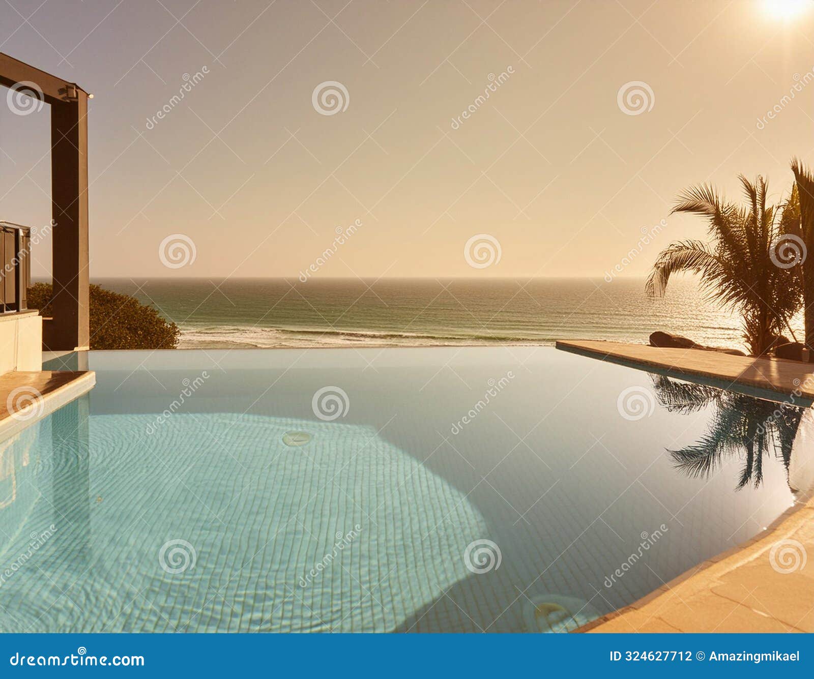 Luxury Infinity Pool Overlooking Beach Stock Photo - Image of holiday ...