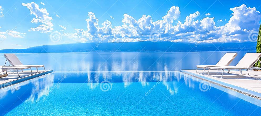 Luxury Infinity Pool Overlooking Tranquil Ocean Views Under Blue Sky ...