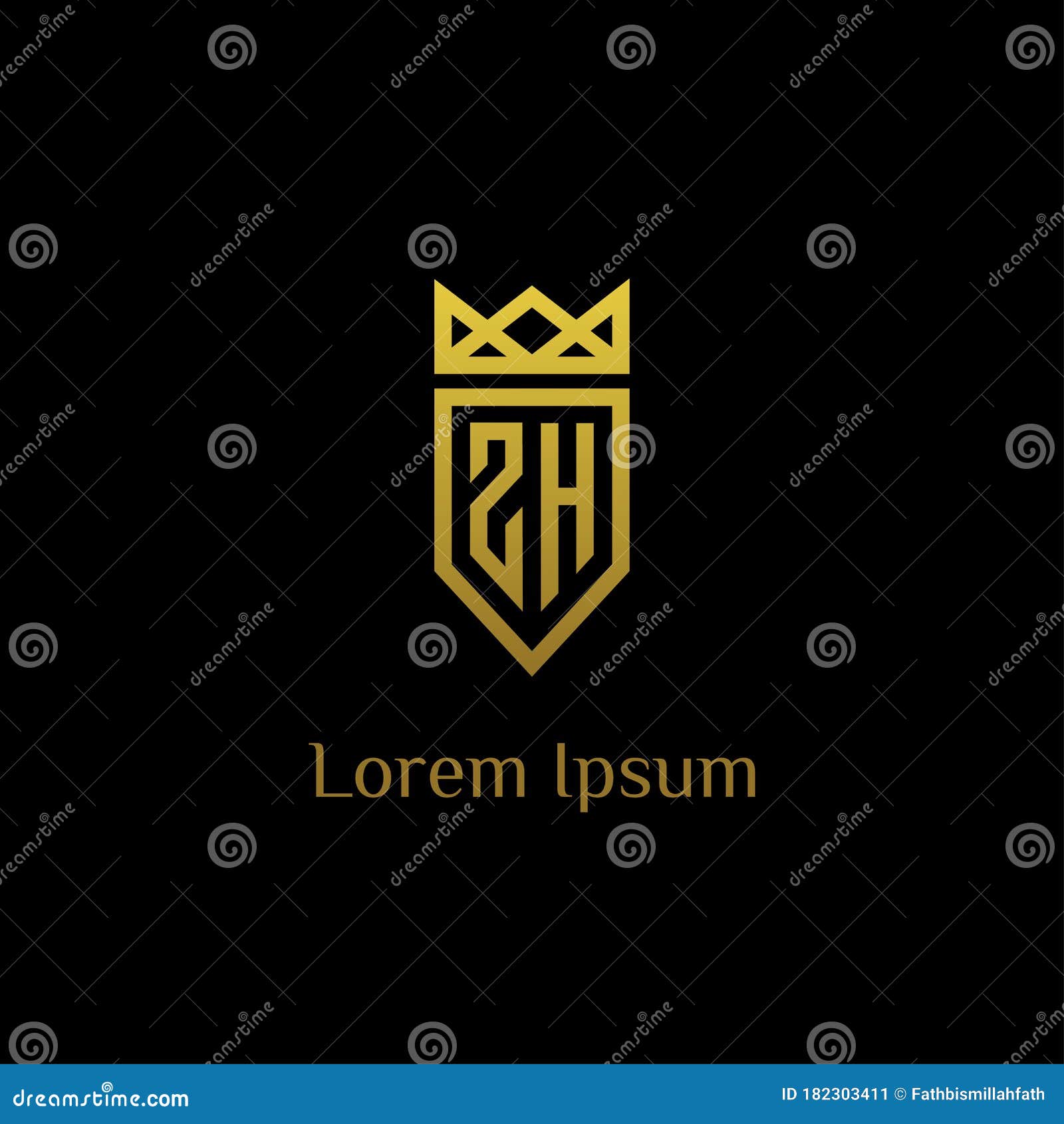 Luxury Initial Z H Monogram with Shield and Crown in Gold Logo Design ...