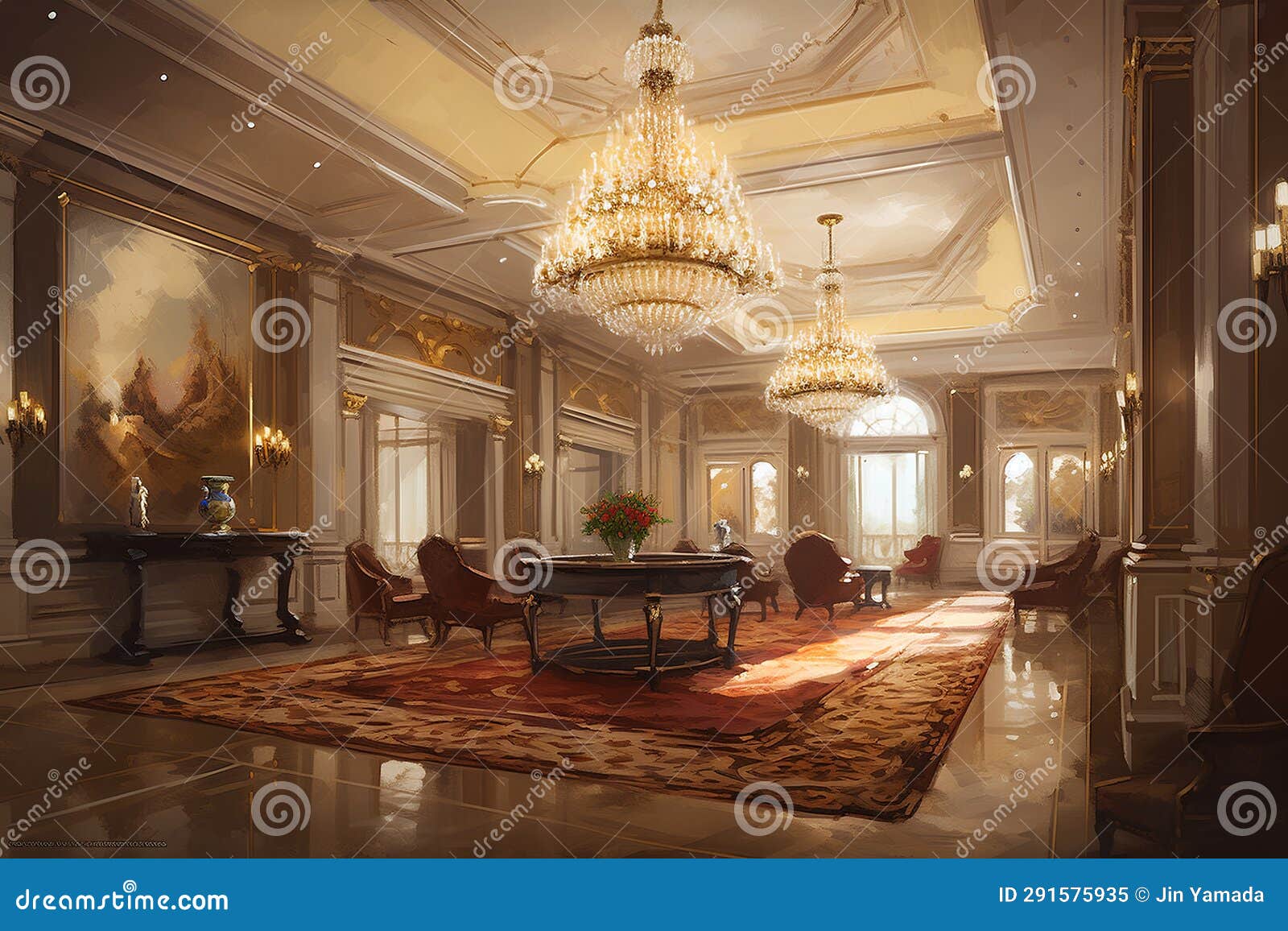 Luxury Interior of the Classic Palace. 3D Render Stock Illustration ...