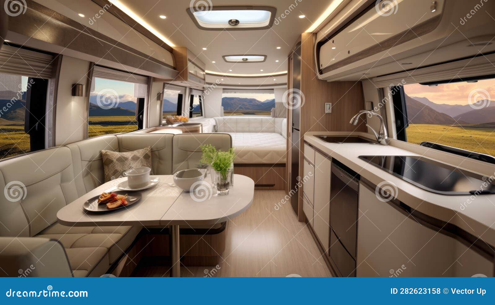 Luxury Interior Design of Modern Motorhome. Generative AI. Stock ...