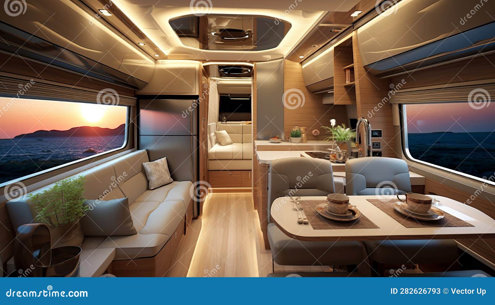 Luxury Interior Design of Modern Motorhome. Generative AI. Stock ...
