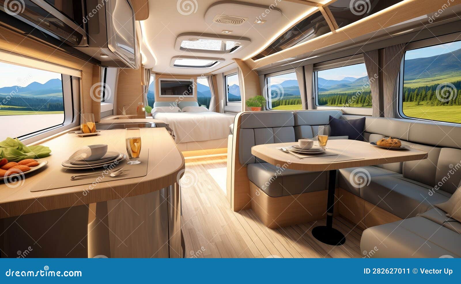 Luxury Interior Design of Modern Motorhome. Generative AI. Stock ...