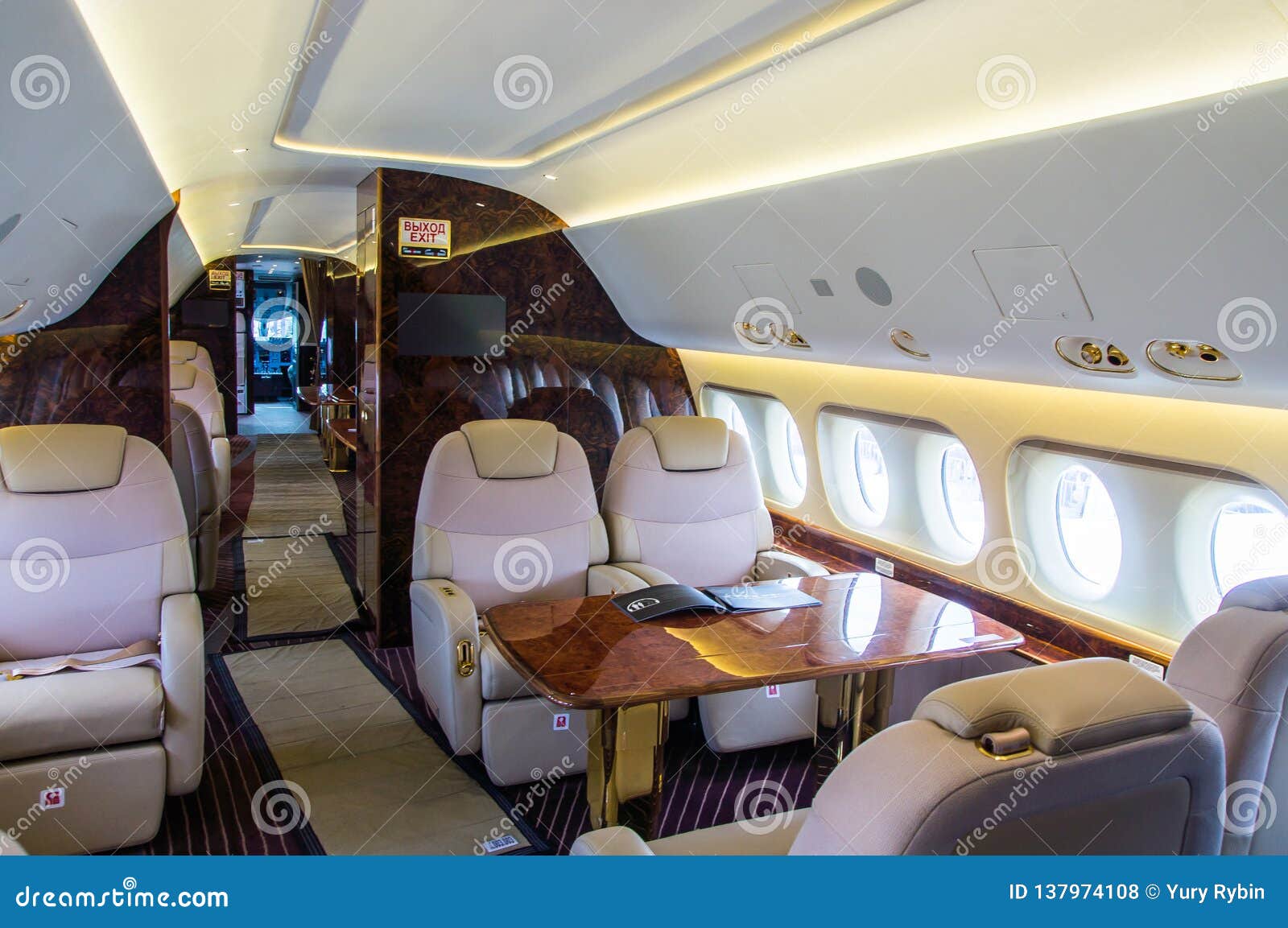 Luxury Interior of Genuine Leather in the Modern Business Jet Stock ...