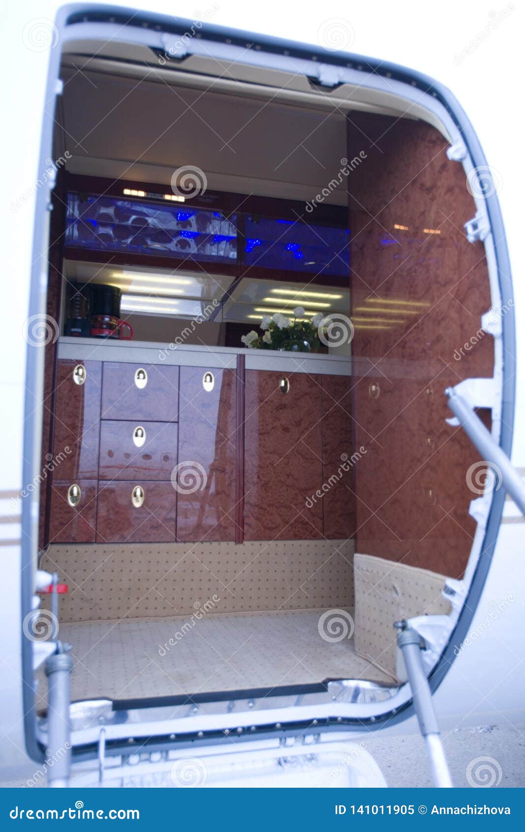 Luxury Interior of Kitchen in the Modern Private Business Jet Stock ...