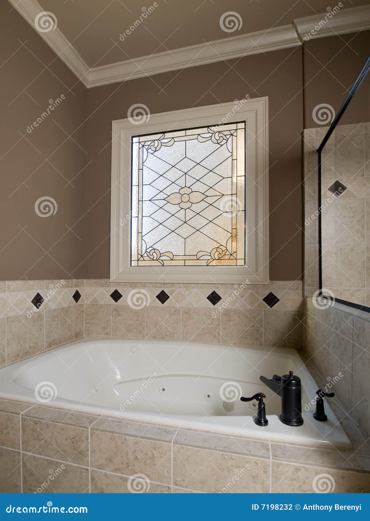 Luxury Jacuzzi and Stained-glass Window Stock Photo - Image of restroom ...
