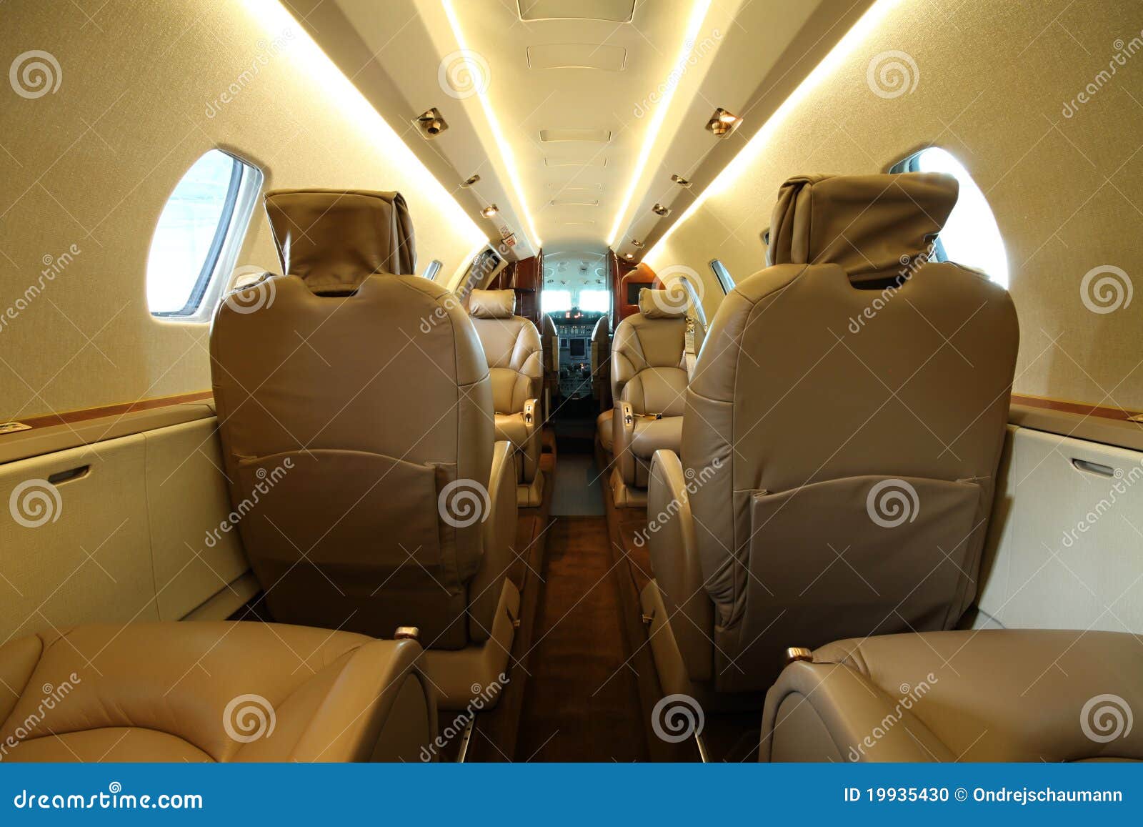 Luxury Jet Cabin from the Rear Stock Photo - Image of aviation, brown ...