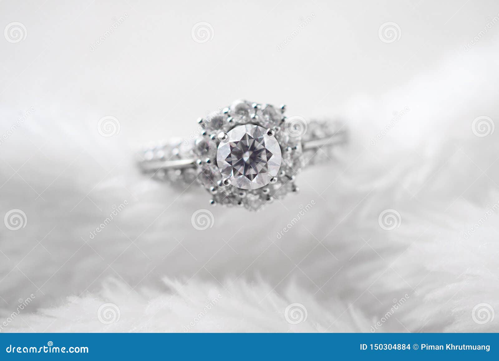 Luxury Jewelry Diamond Ring on White Fur Texture Stock Photo - Image of ...