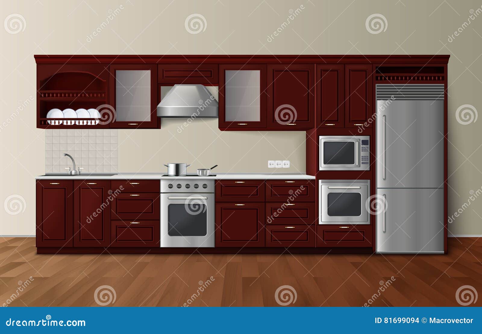 Luxury Kitchen Interior With White Marble Carrara Countertops And Black ...