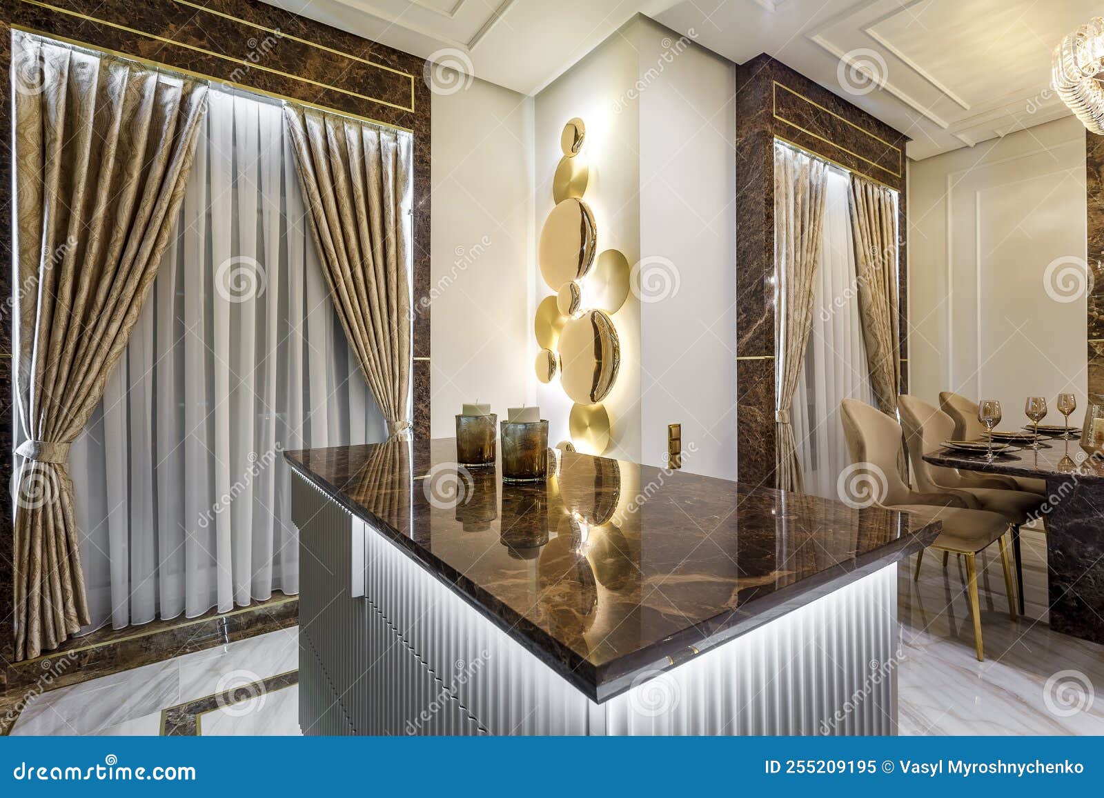 Luxury Kitchen Design, Italian Marble and Granite Countertop Stock ...