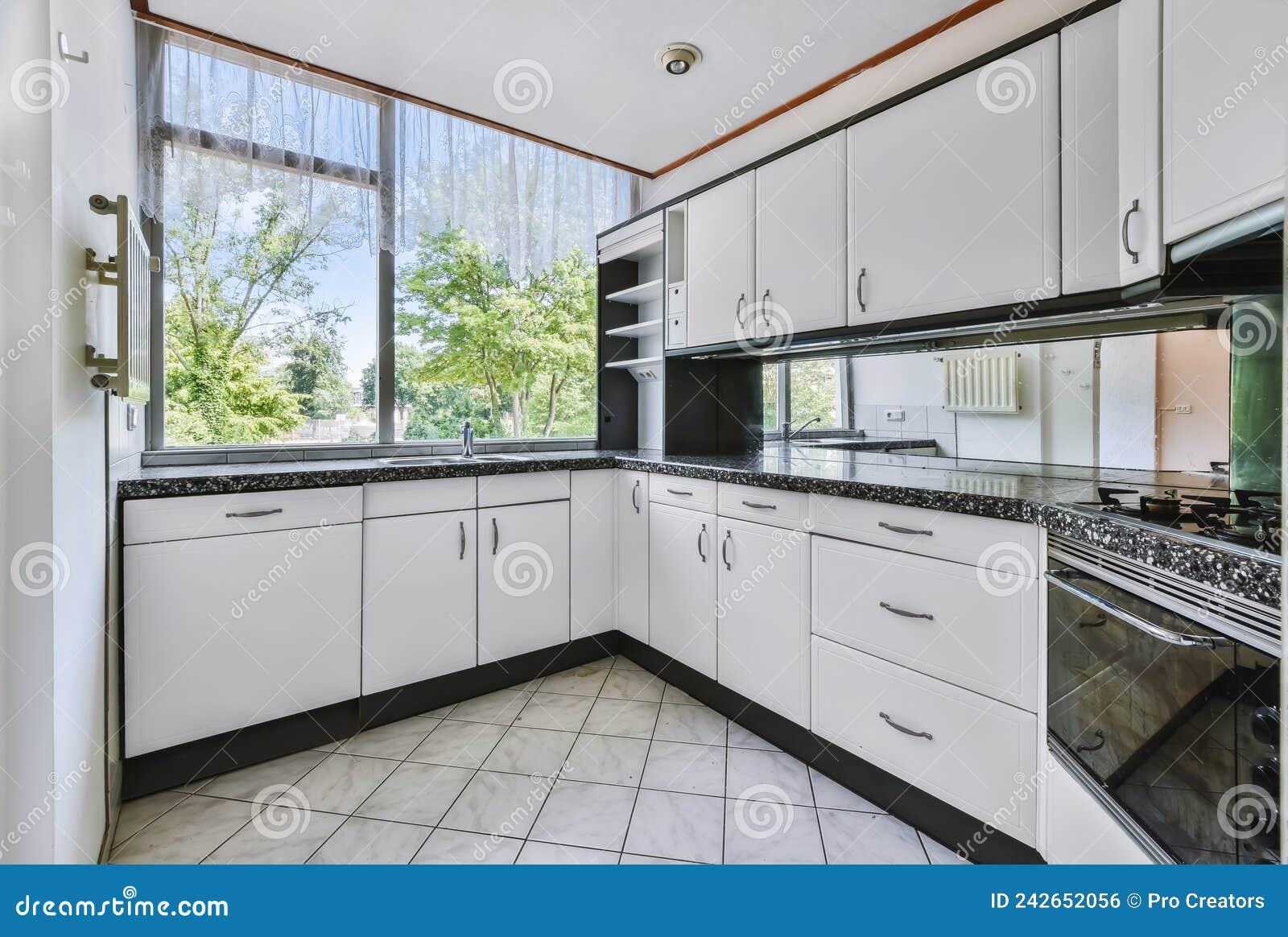 Luxury Kitchen Interior with Window Stock Photo - Image of luxury ...