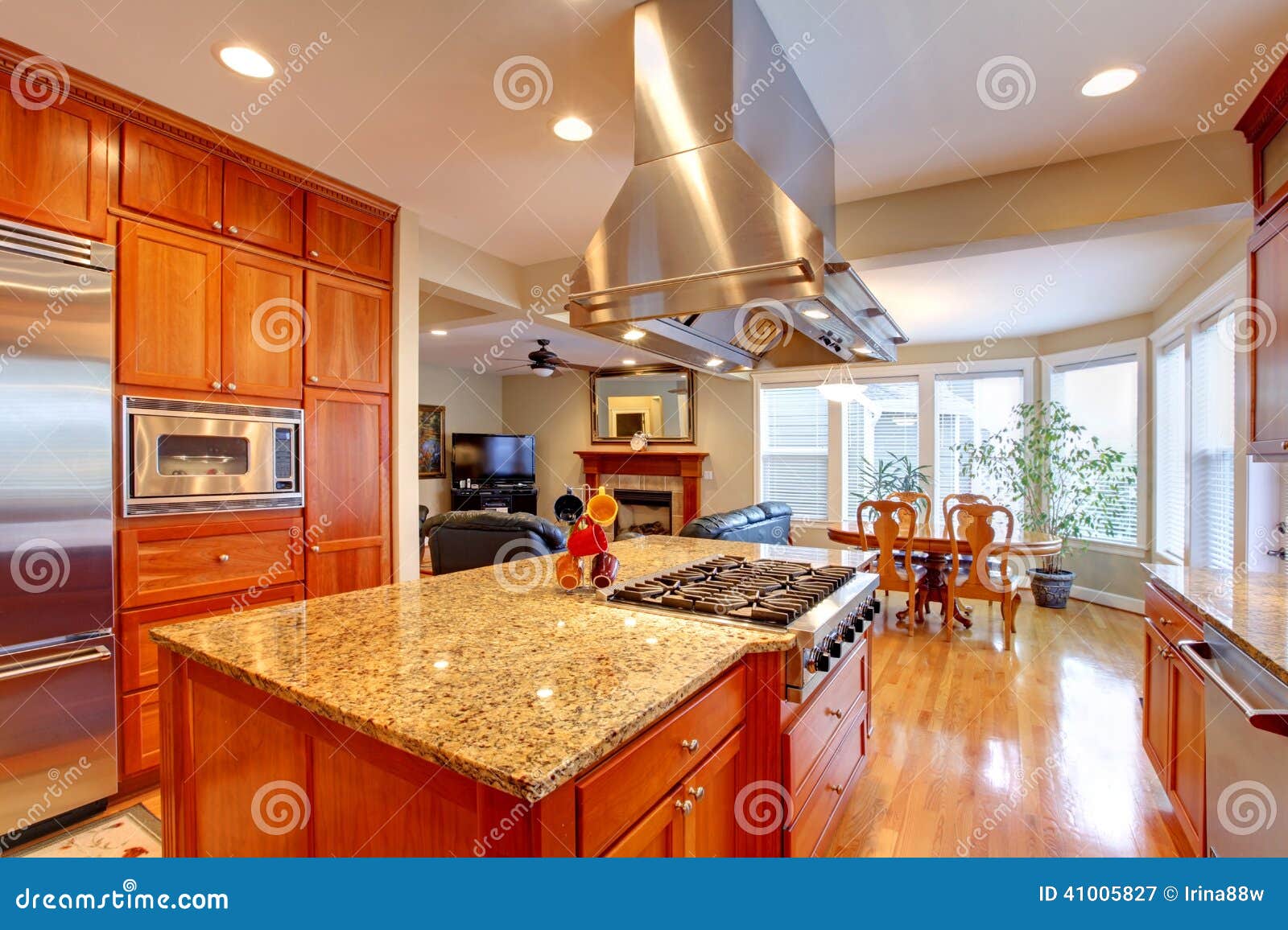 Luxury Kitchen Room with Dining Area Stock Image - Image of cabinets ...