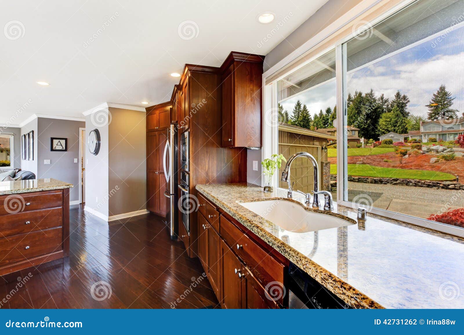 Luxury Kitchen Room with Window View Stock Photo - Image of cabinets ...
