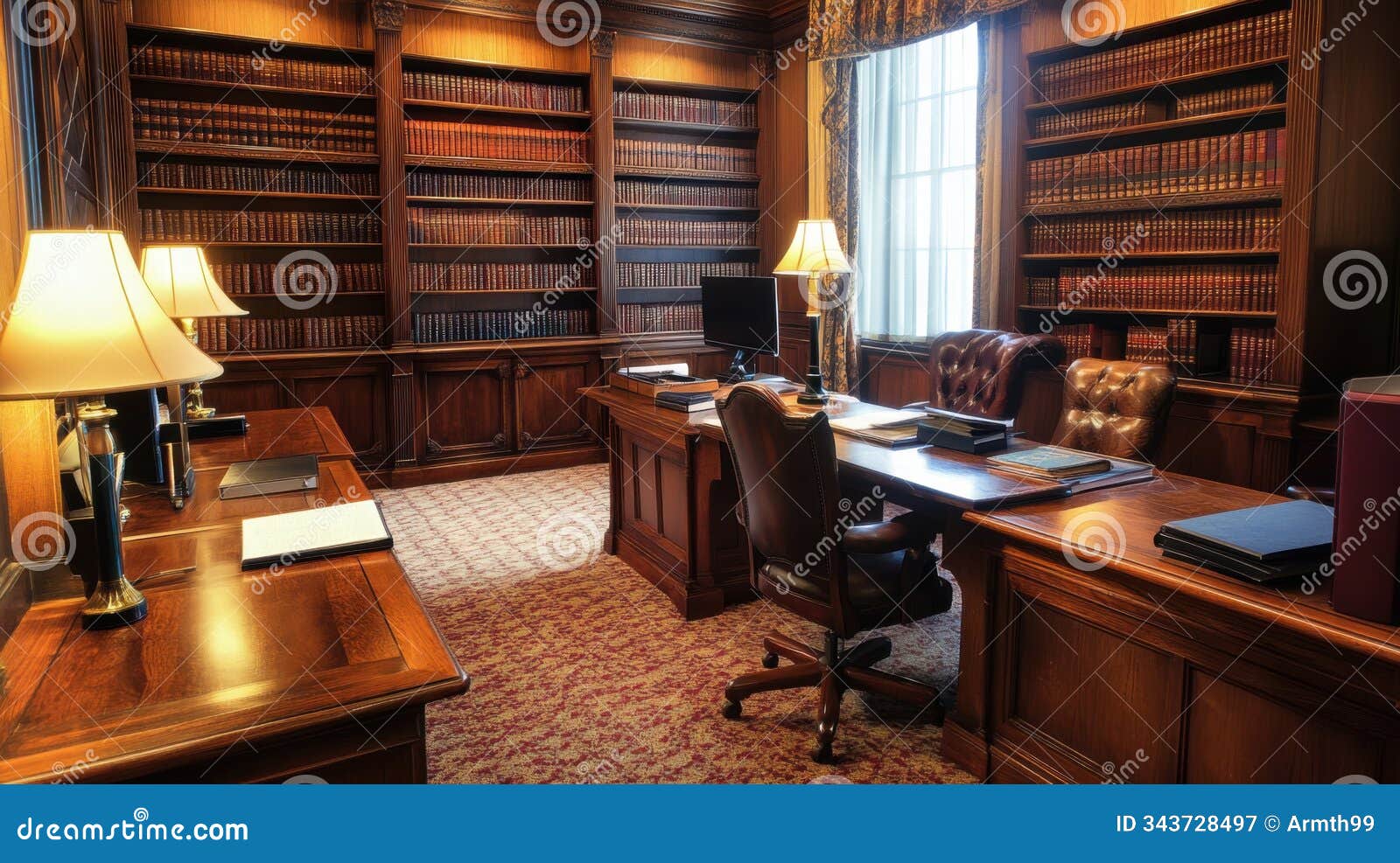 Luxury Library Interior with Bookshelf, Table and Chairs Stock ...