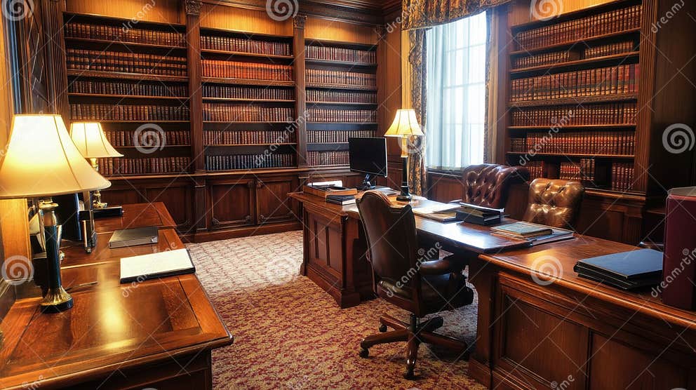 Luxury Library Interior with Bookshelf, Table and Chairs Stock ...