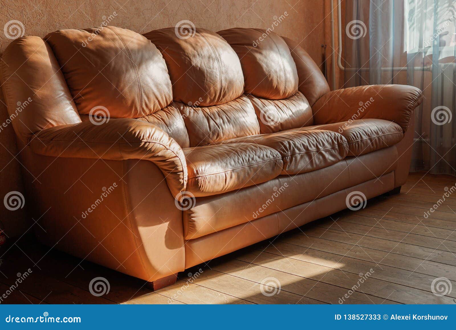 Luxury Light Brown Leather Comfortable Sofa with Soft Cushions Stock ...