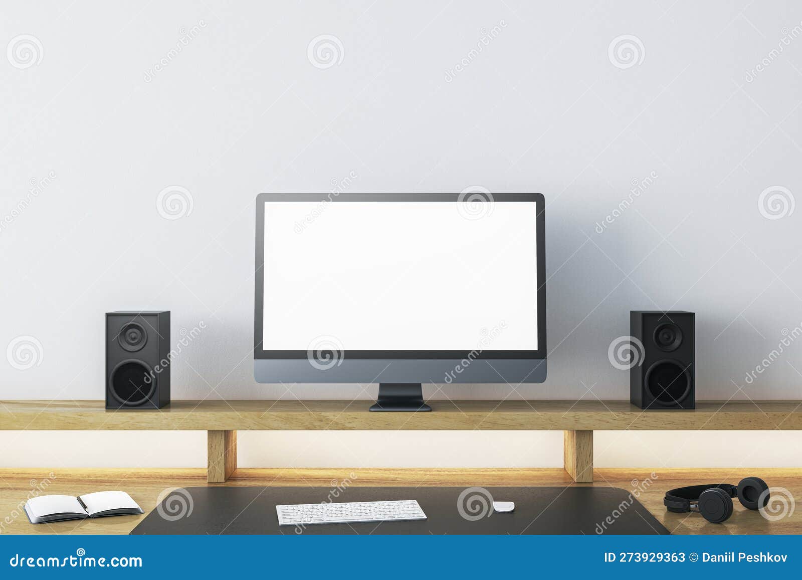 Luxury Wooden Designer Workplace with Empty Mock Up Computer Screen ...