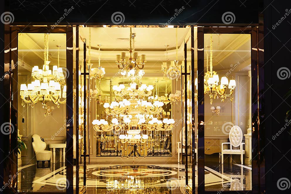 Luxury lighting shop stock photo. Image of doorway, ceiling - 79792934