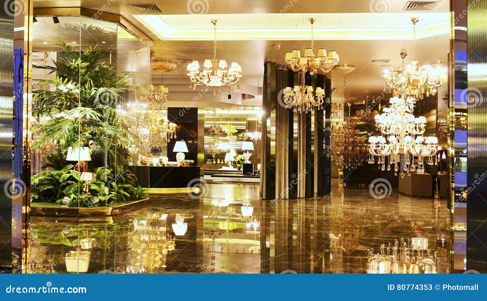 Luxury Lighting Shop at Night Stock Image - Image of building ...