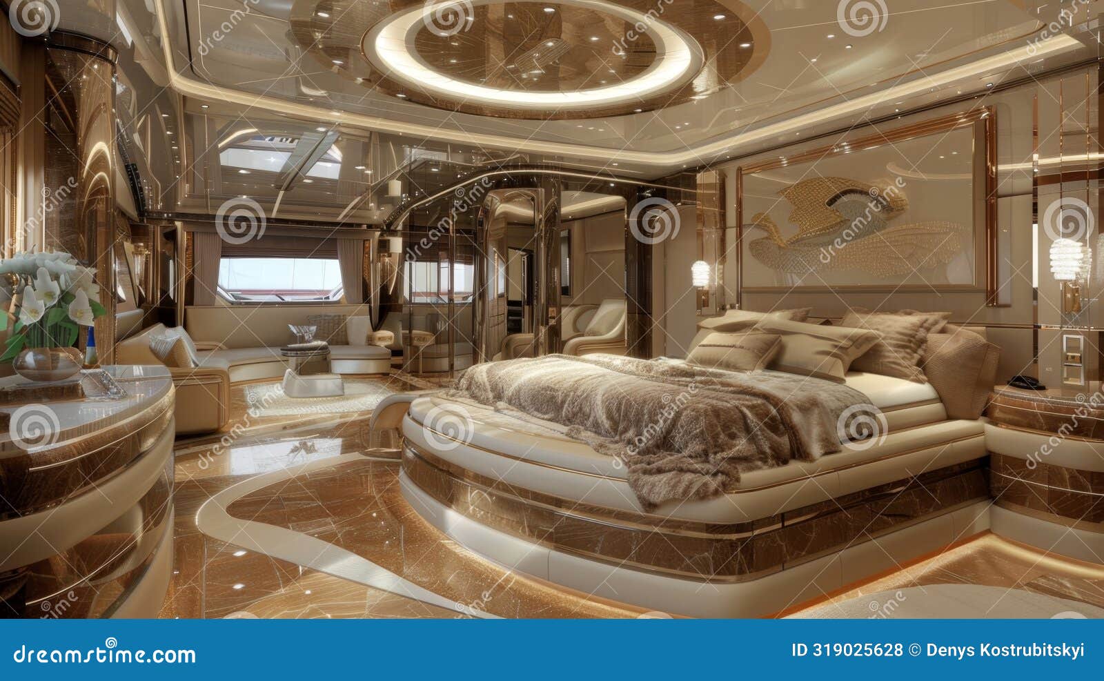 Luxury Limo Bedroom with Bed and Bedside Table Stock Illustration ...