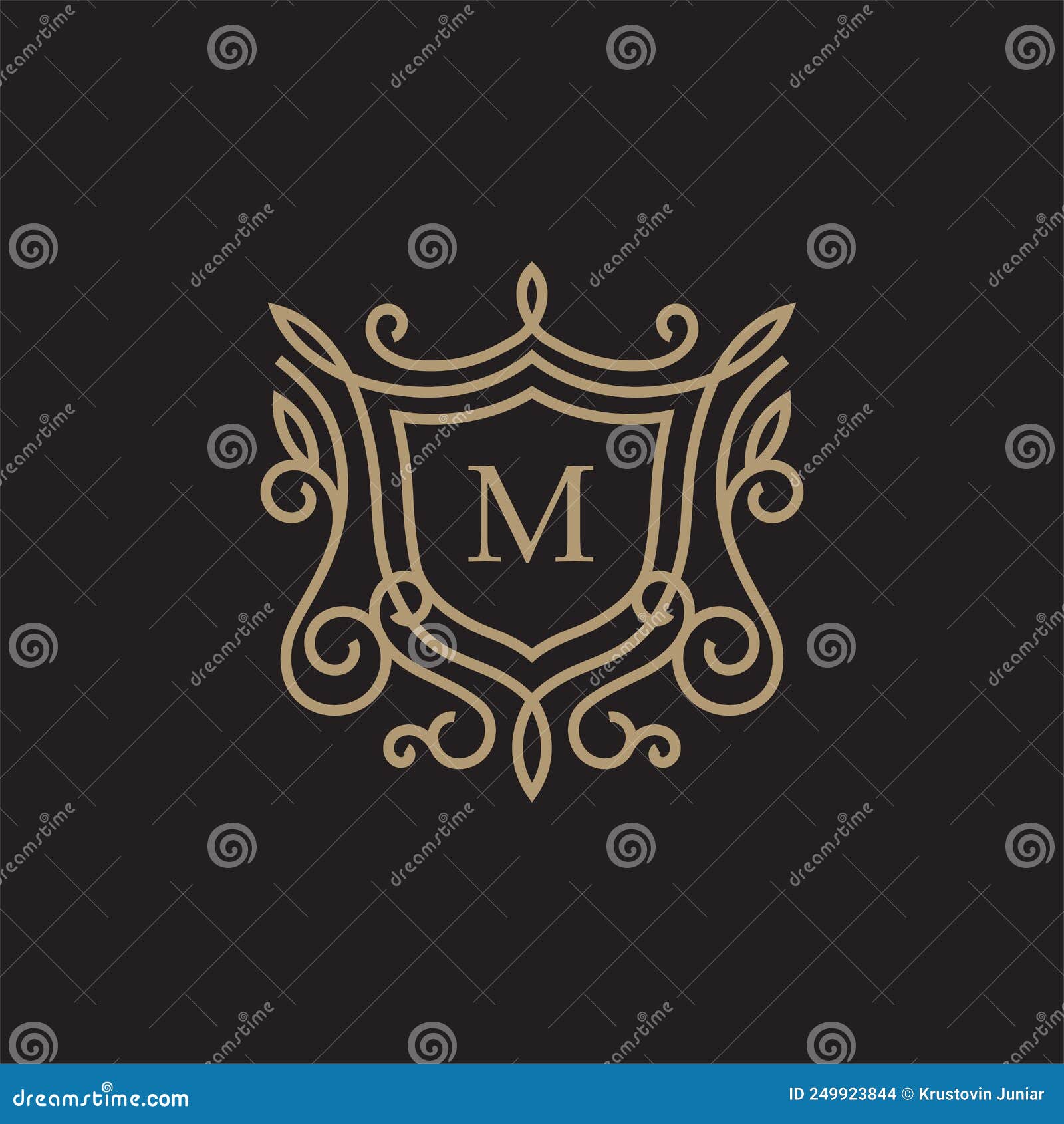 Luxury Linear Shield with Floral Monogram Letter M Logotype Stock ...