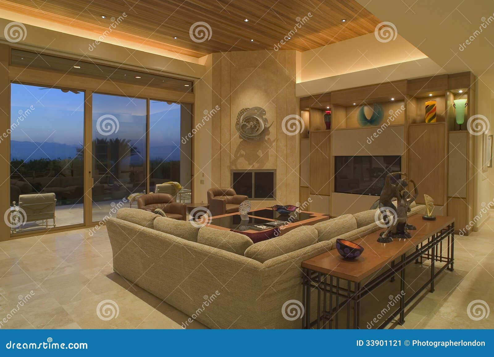 Luxury Living Room with Scenic View Stock Image - Image of living ...