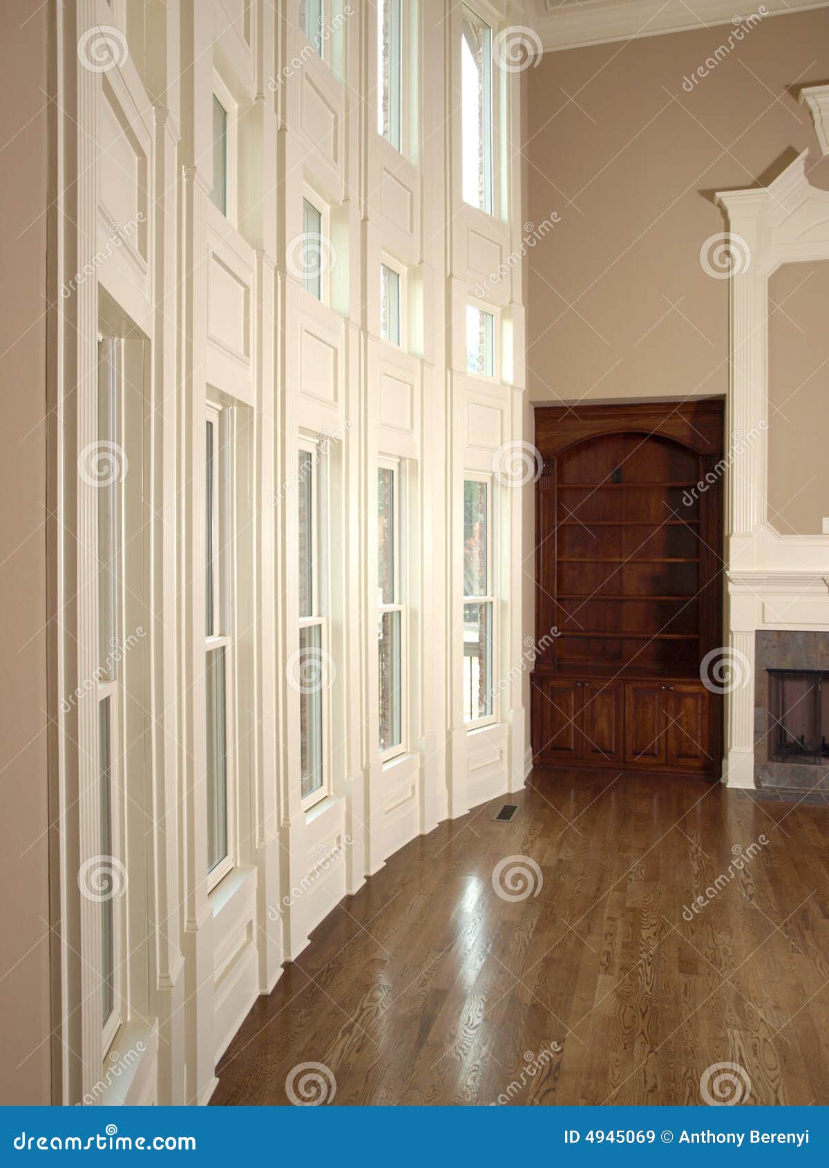 Luxury Living Room with Window Wall 3 Stock Image - Image of hardwood ...