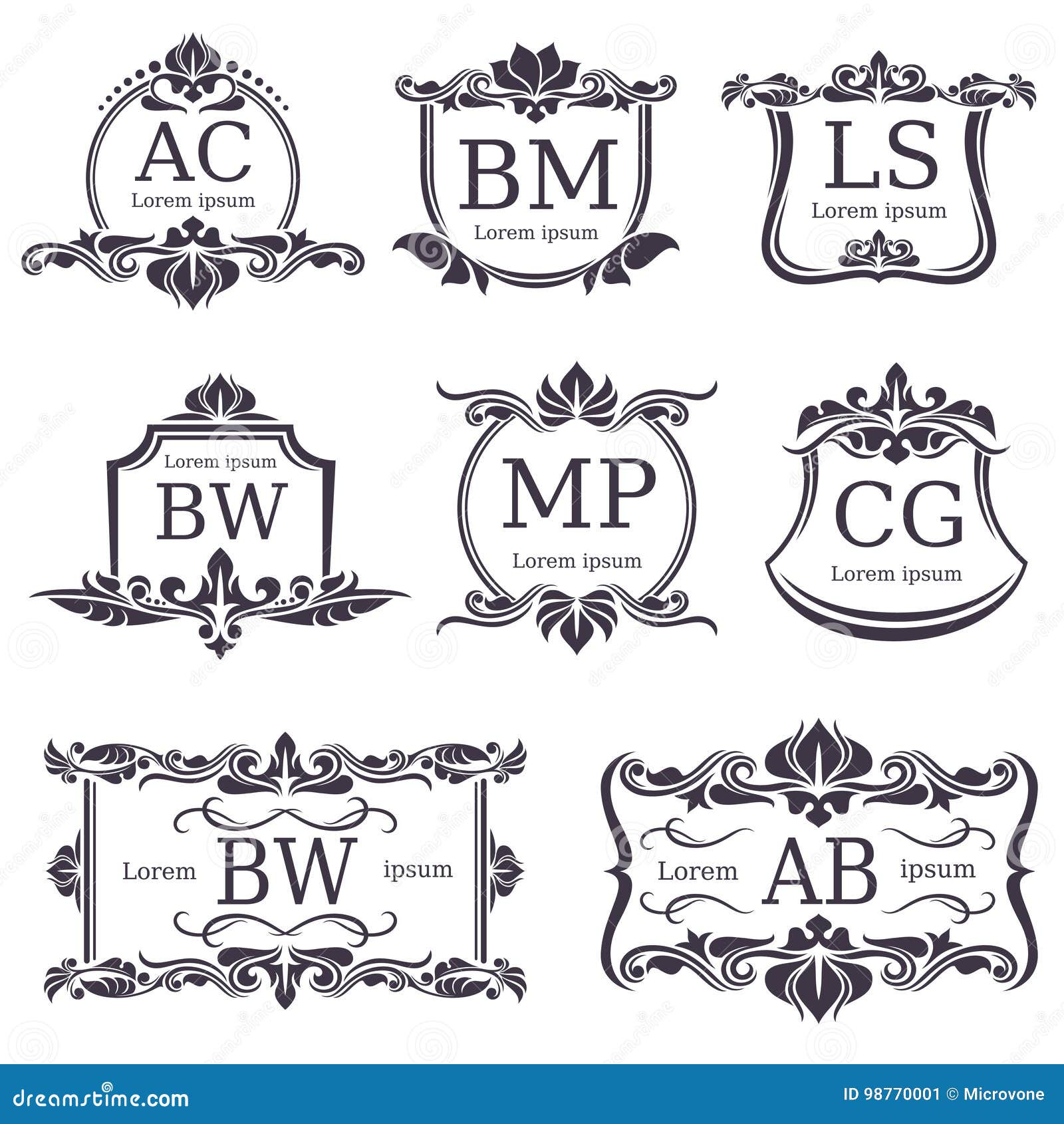 Luxury Logo Monograms with Decorative Ornament Elements and Letters ...