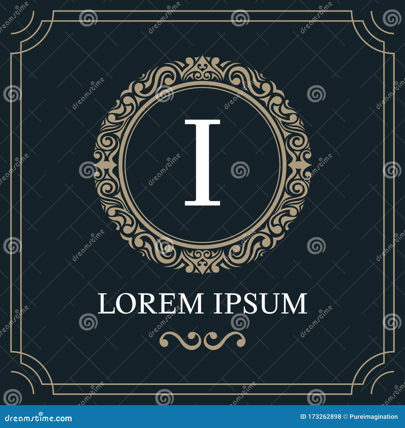 Luxury Logo Template, Initial Letter Type I on Blue Background, Vector ...