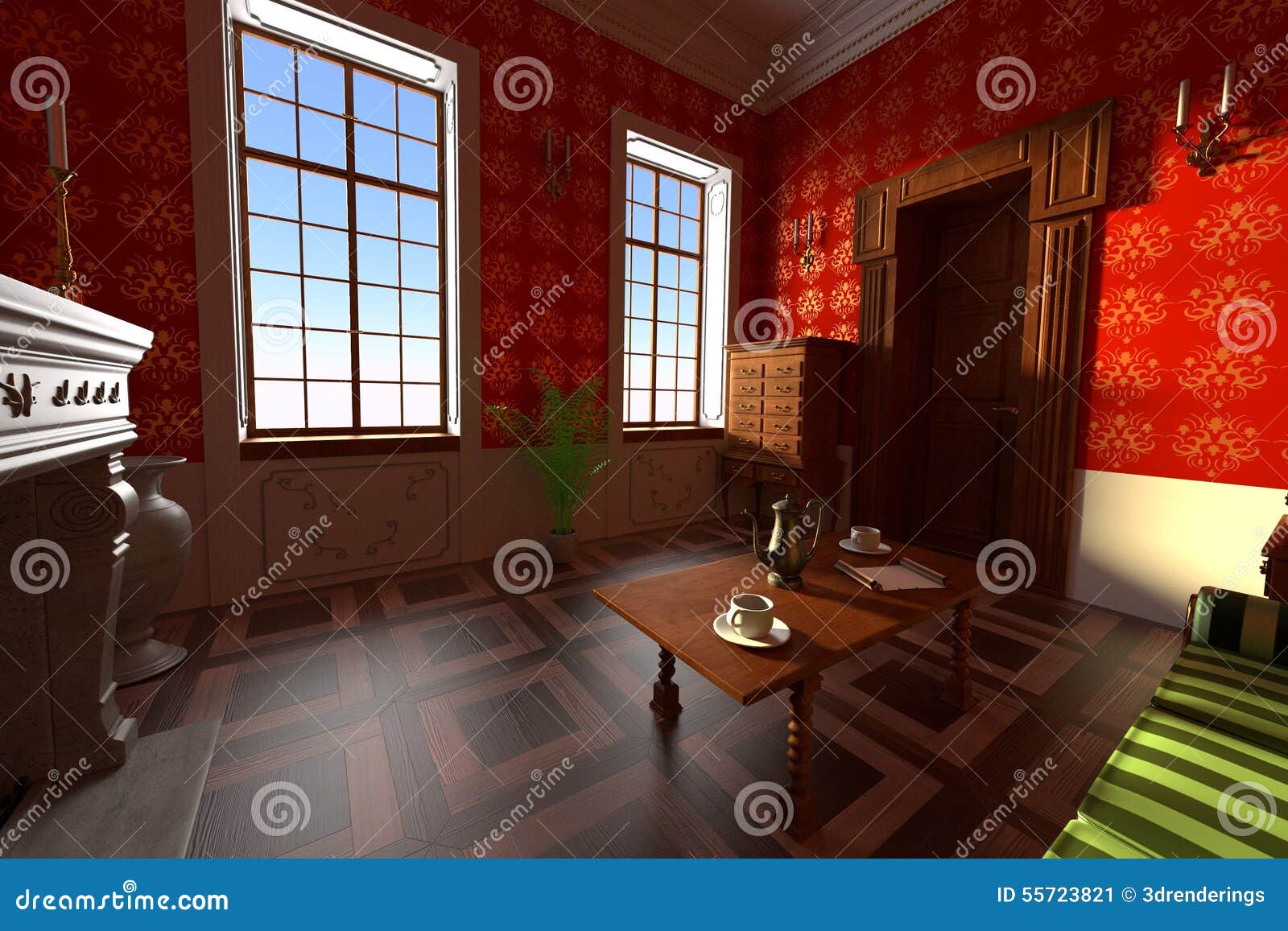 Luxury Manor Interior - Living Room Stock Illustration - Illustration ...