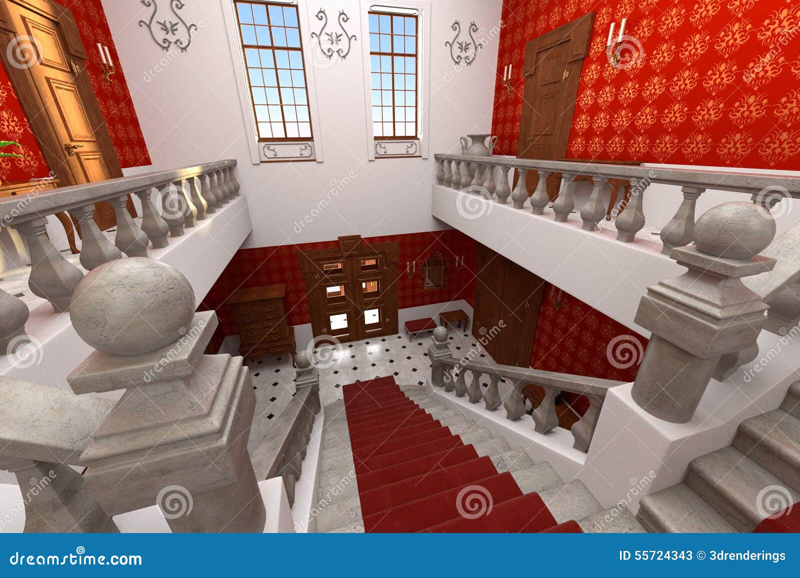Luxury Manor Interior - Lobby Stock Illustration - Illustration of ...
