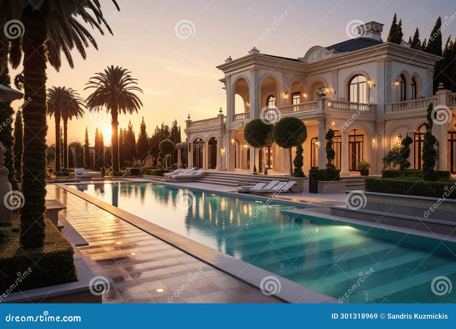 Luxury Mansion House with Garden and Pool. Generative AI Stock ...