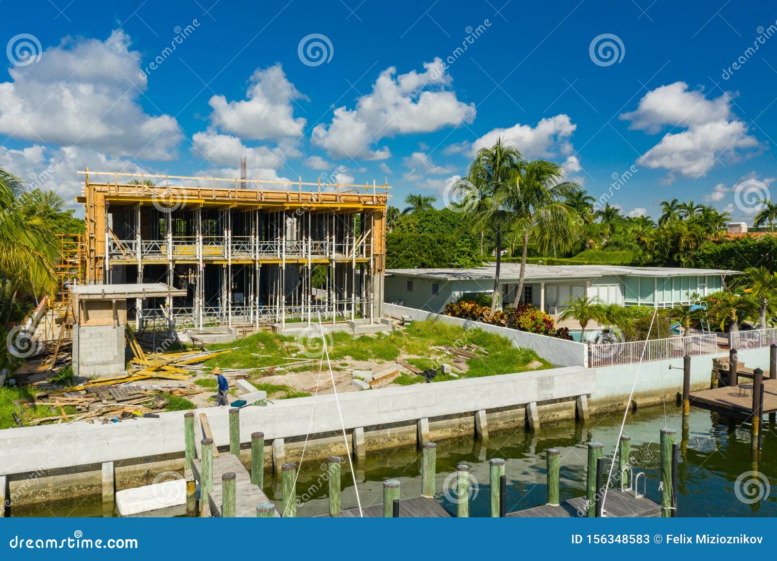 Luxury Mansion Under Construction Miami Beach Stock Image - Image of ...