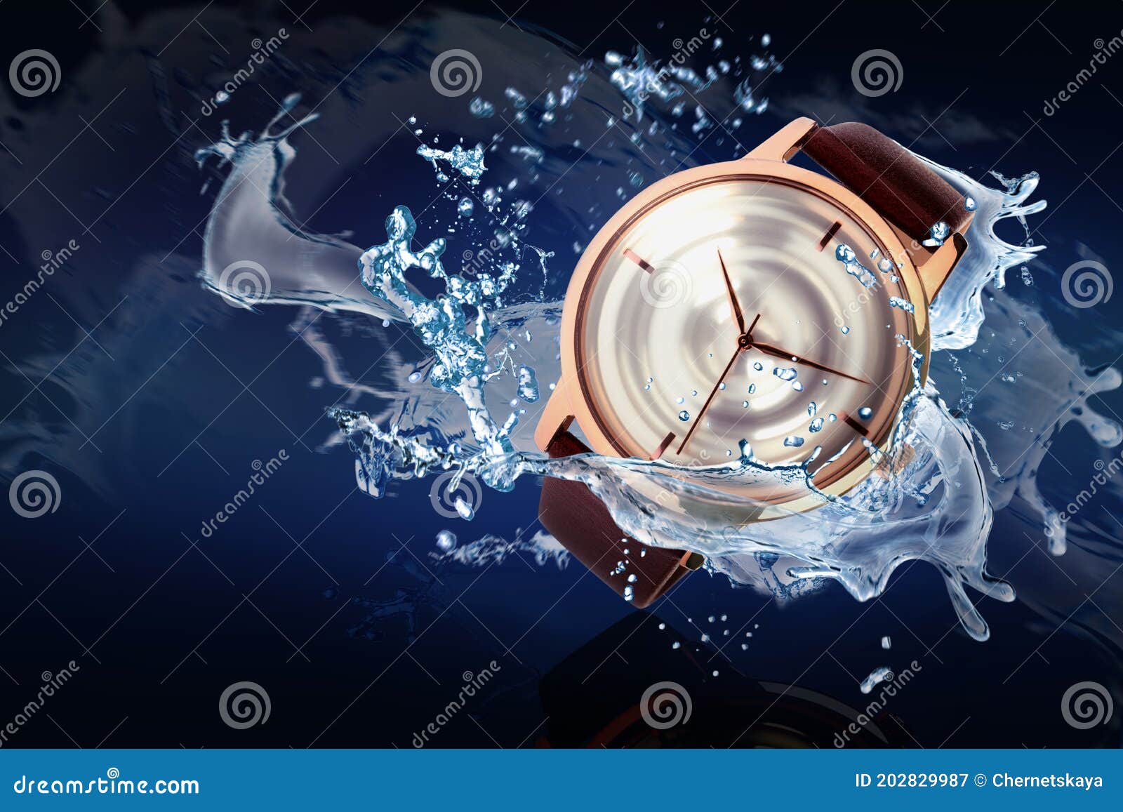 Luxury Men`s Watch in Water Splashes Demonstrating Its Waterproof Stock ...