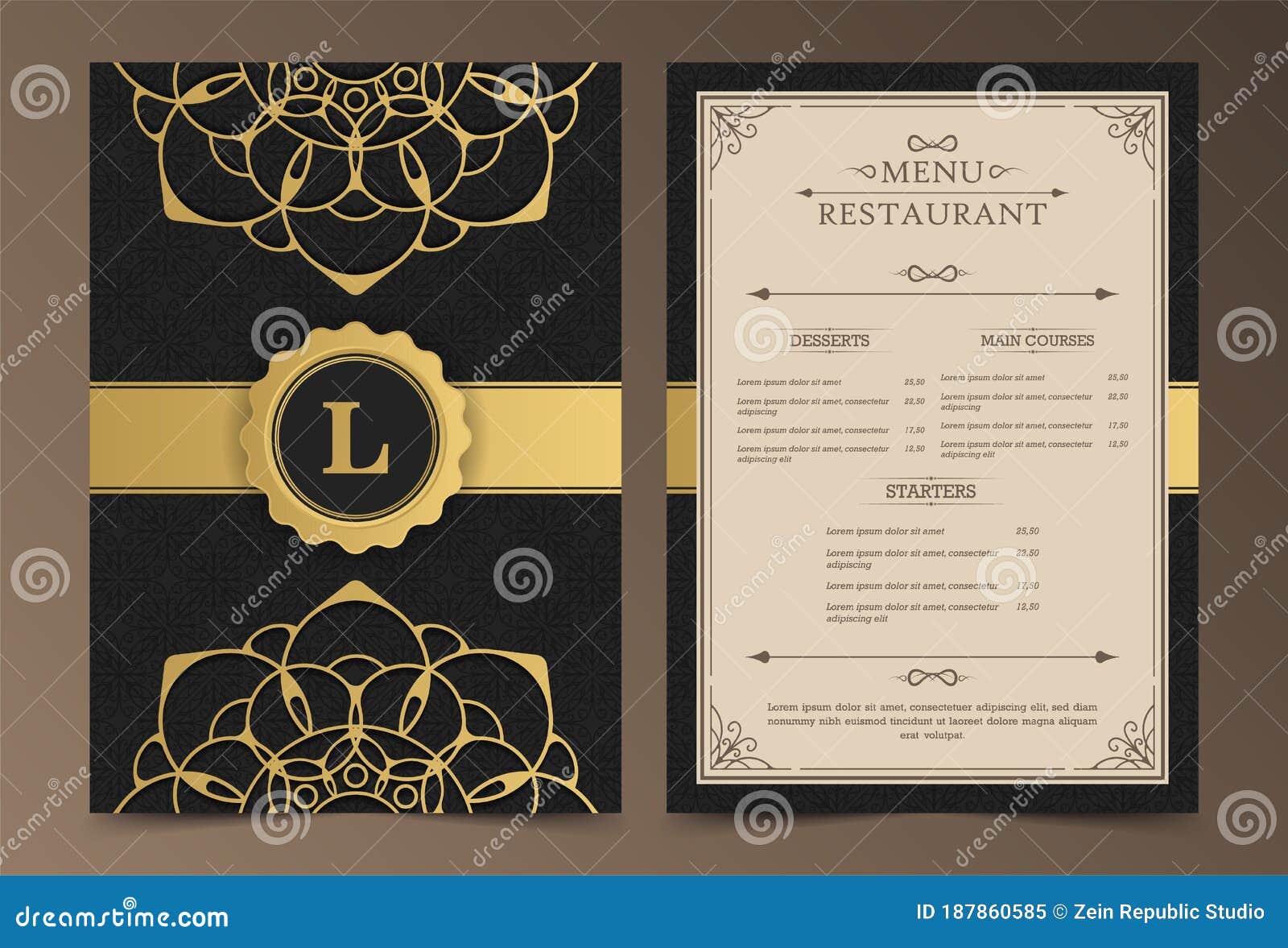 Luxury Menu Layout with Ornamental Elements Stock Vector - Illustration ...