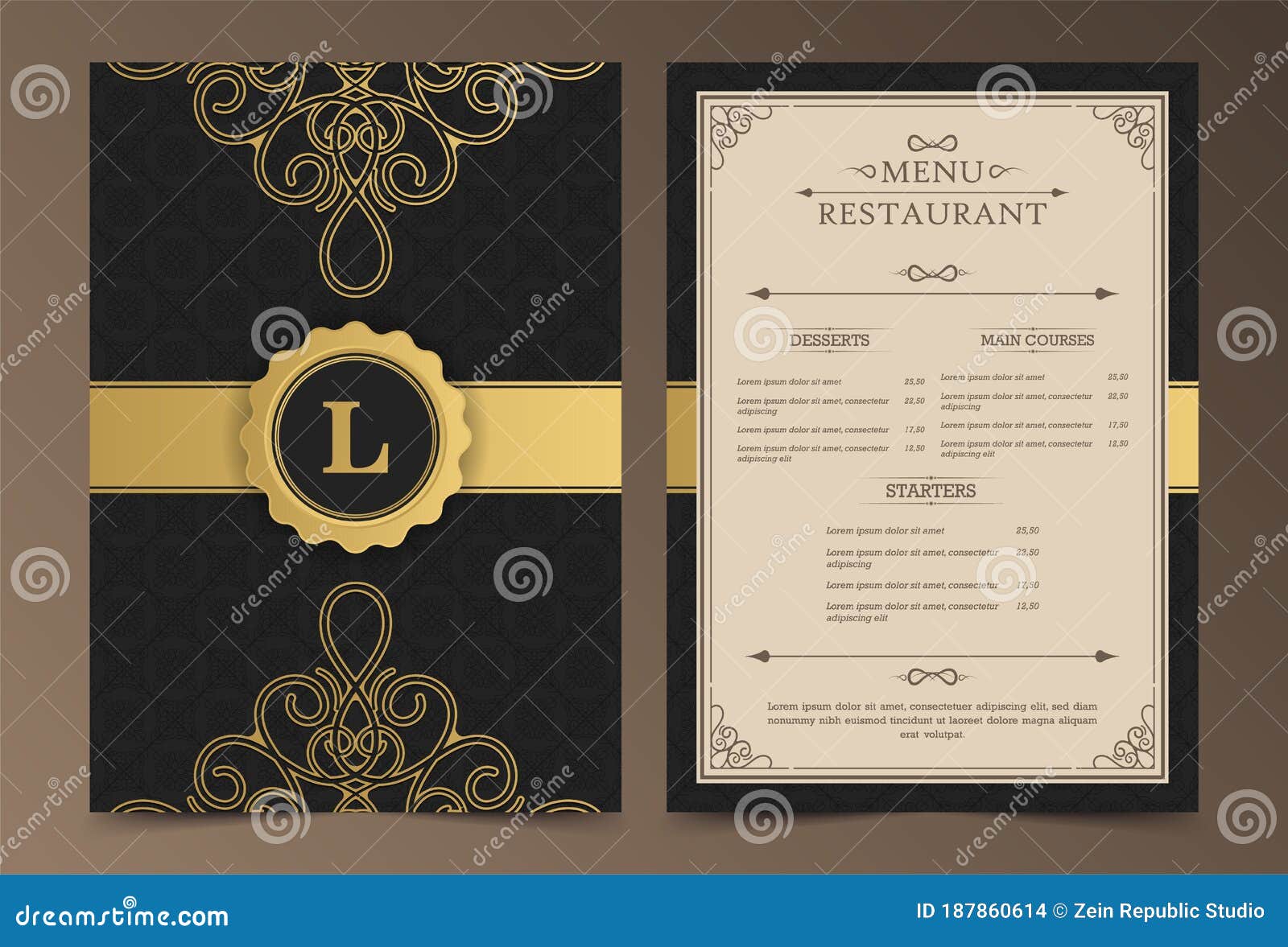 Luxury Menu Layout with Ornamental Elements Stock Vector - Illustration ...