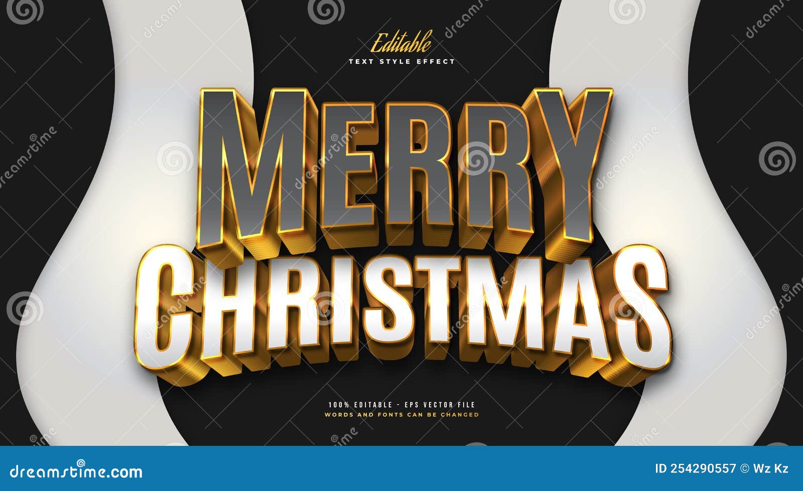 Luxury Merry Christmas Text in Gray, White and Gold with 3D Effect ...