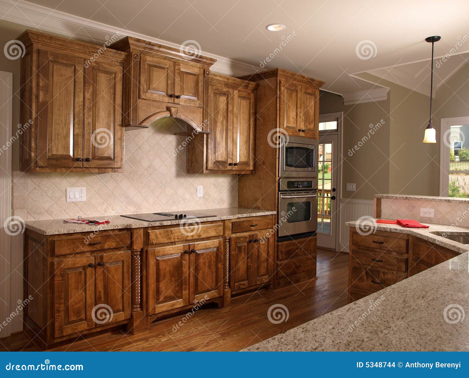 Luxury Model Home Maple Kitchen 2 Stock Photo - Image of contemporary ...