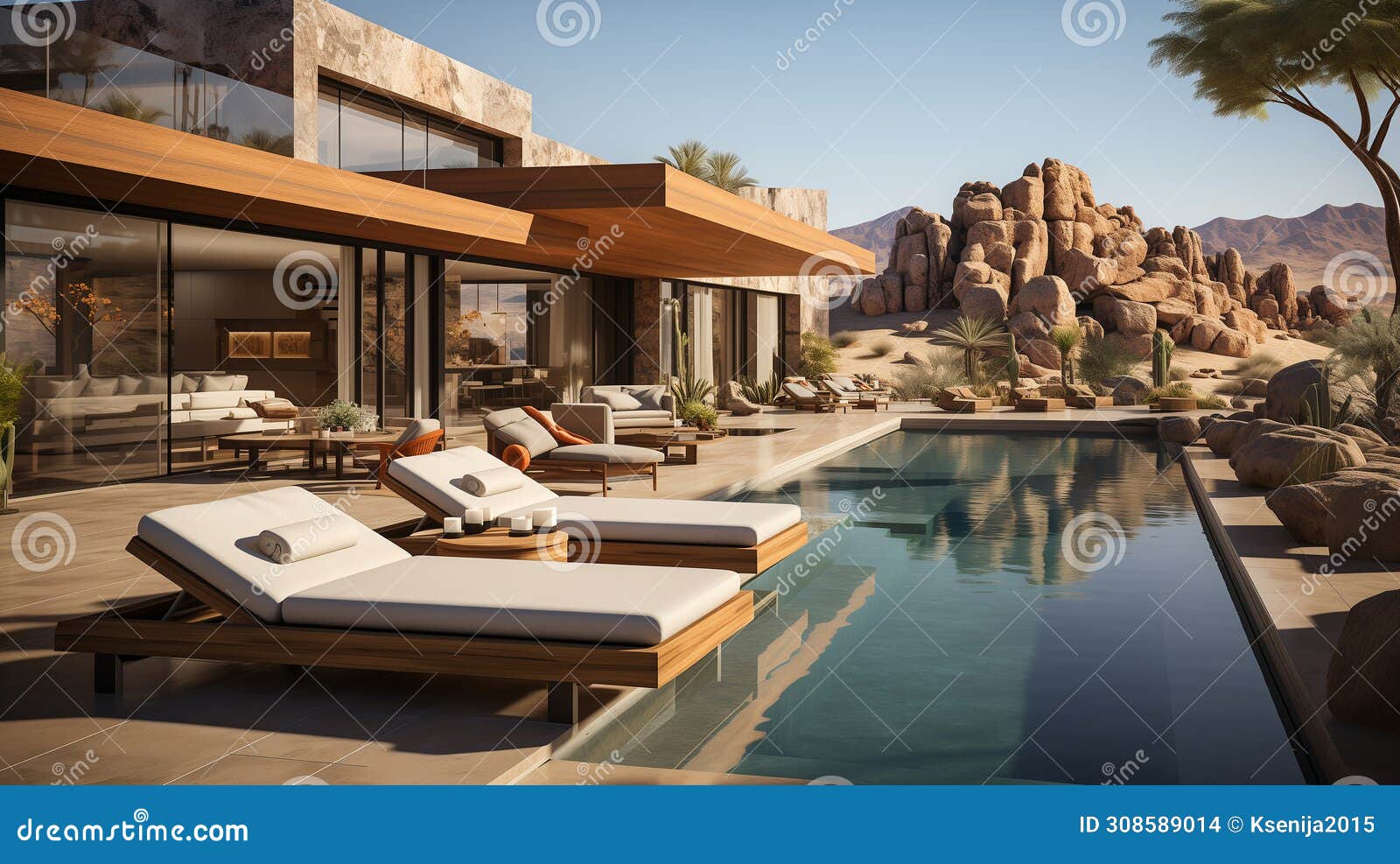 Luxury Modern Backyard with a Swimming Pool, 3d Rendering Stock ...