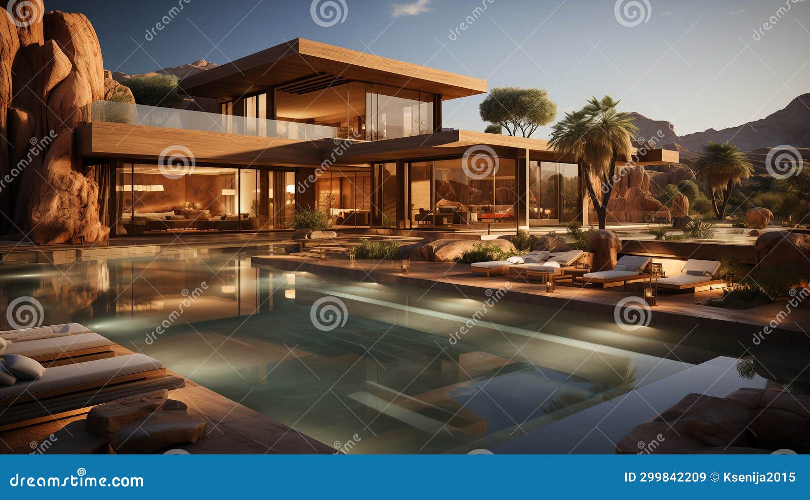Luxury Modern Backyard with a Swimming Pool, 3d Rendering Stock ...